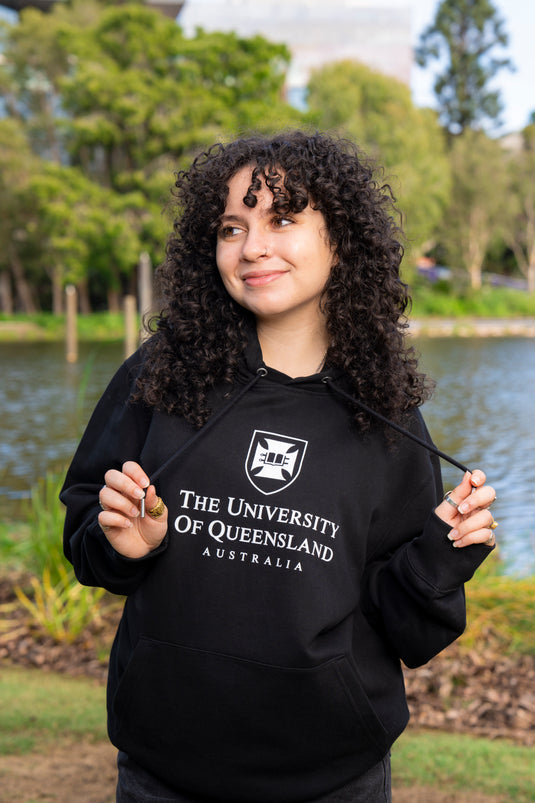 UQ Shield Unisex Hoodie - Black - Big Logo – UQ Shop